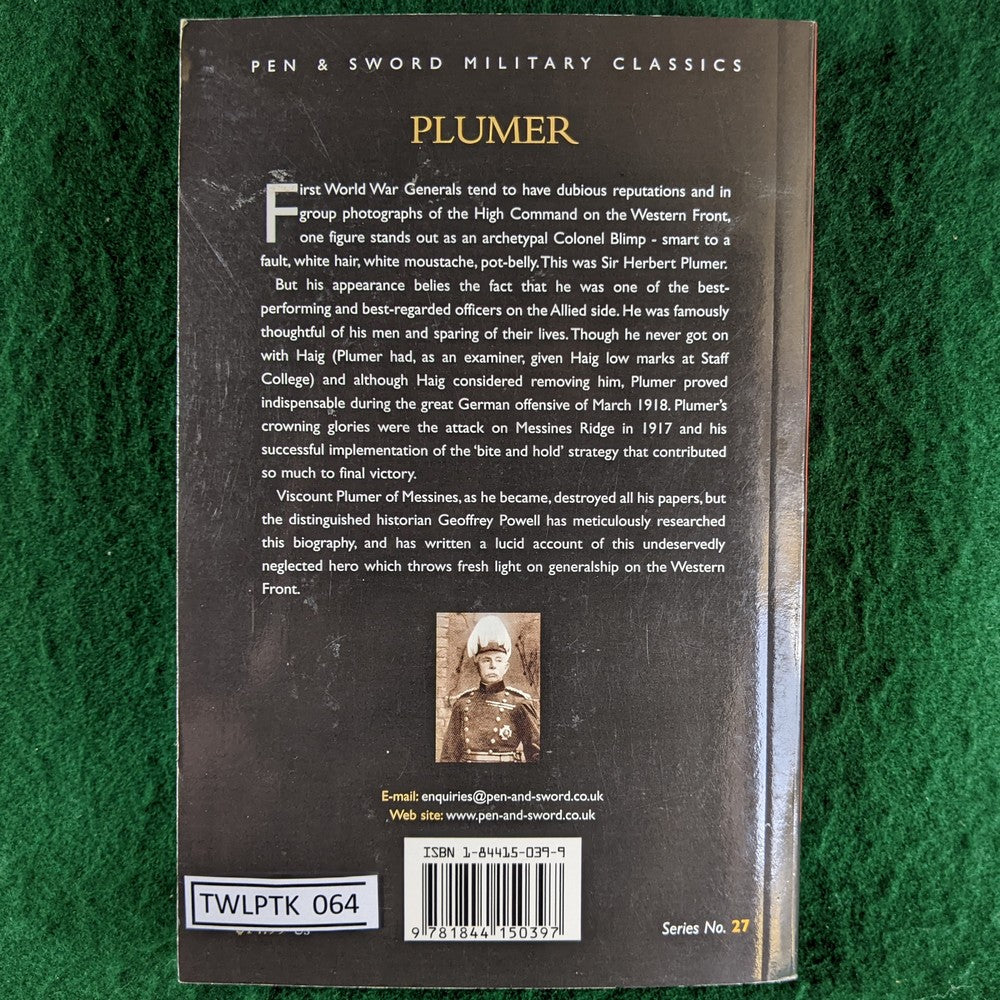 Plumer, The Soldiers' General - Geoffrey Powell - Very Good – The War ...