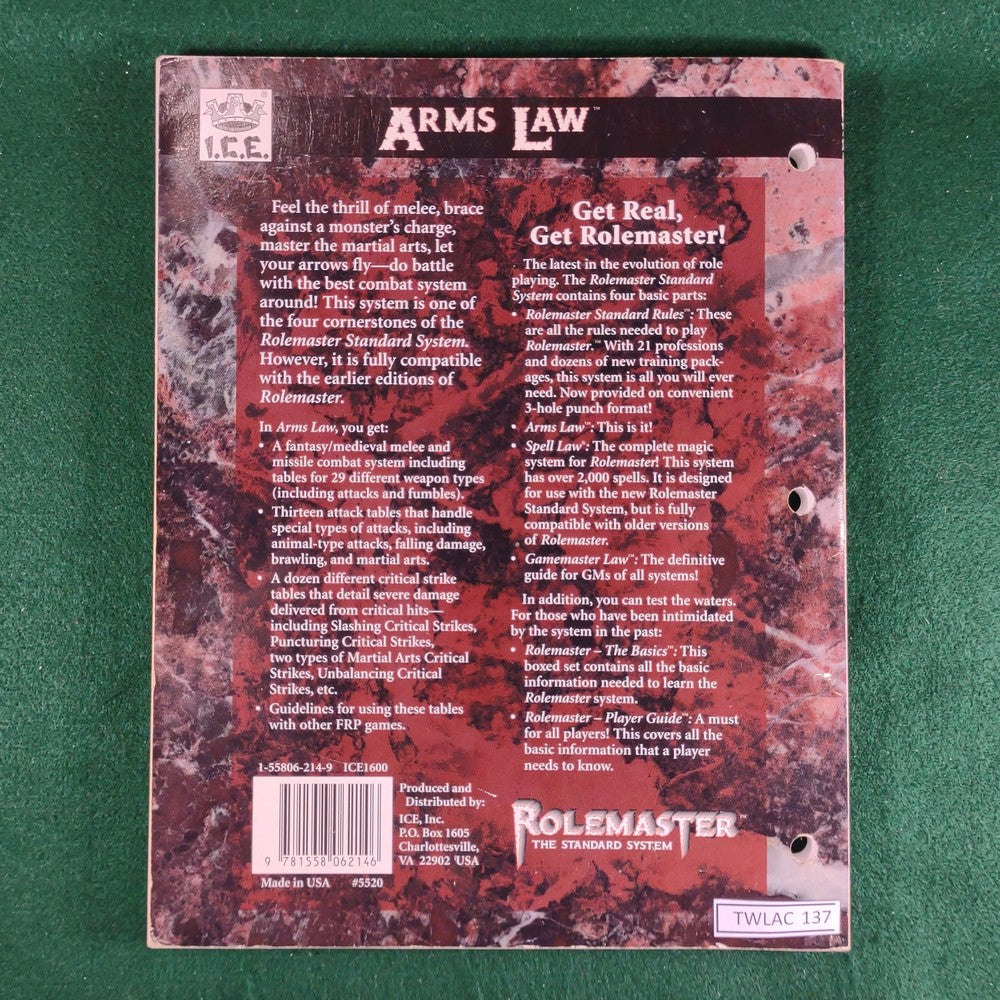 Arms Law - ICE 5520 - Rolemaster 3rd Ed. RMSS - Softcover – The War Library