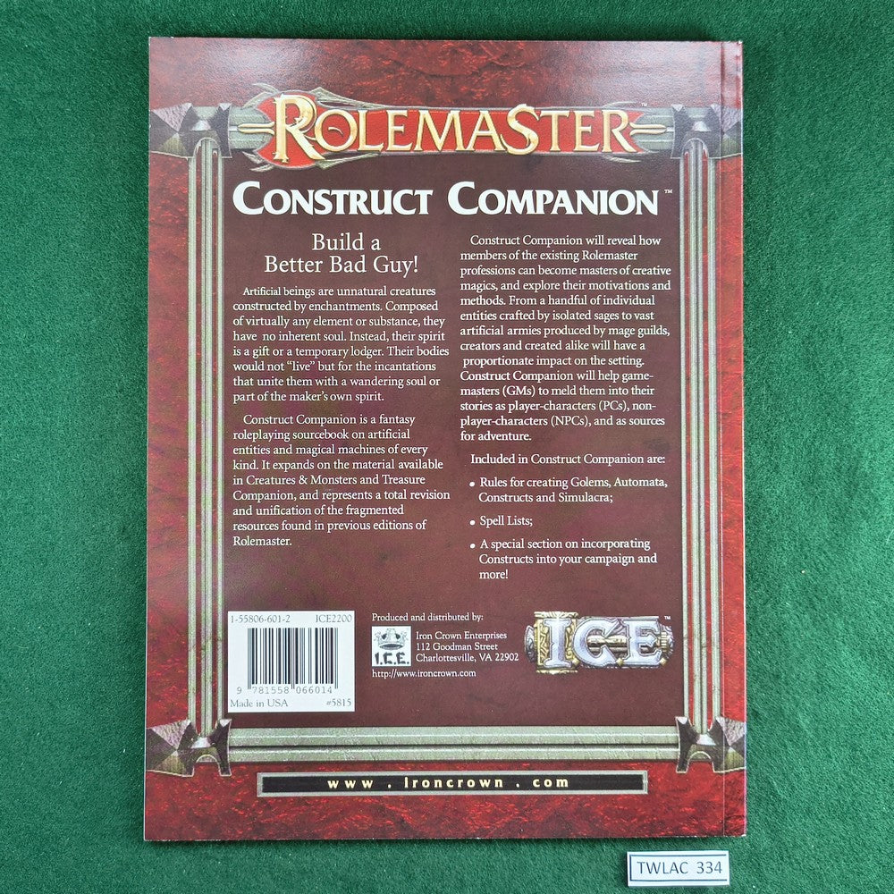 Construct Companion - Rolemaster RMFRP - ICE5815 - Softcover – The War ...
