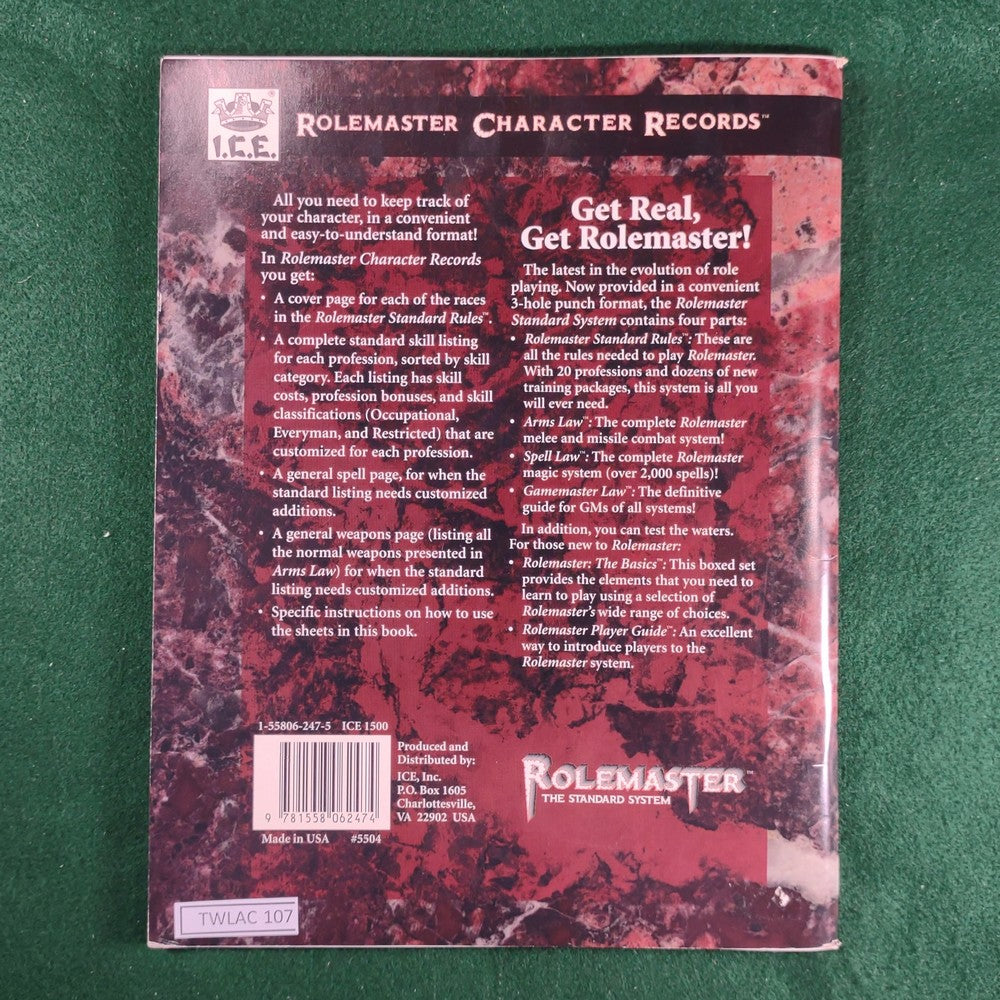 Rolemaster Character Records - Rolemaster RMSS - ICE 5504 - Softcover ...