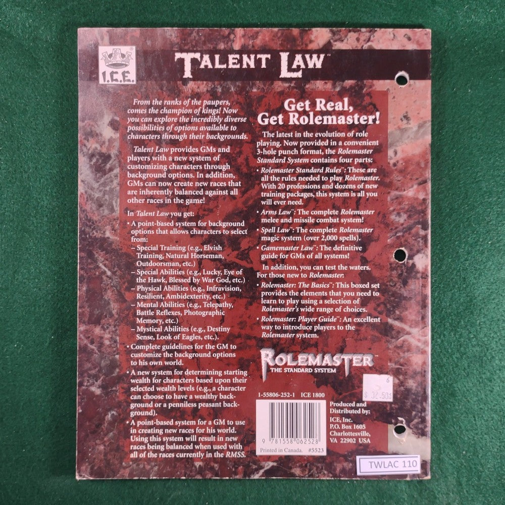 Talent Law - Rolemaster RMSS - ICE 5523 - Softcover – The War Library