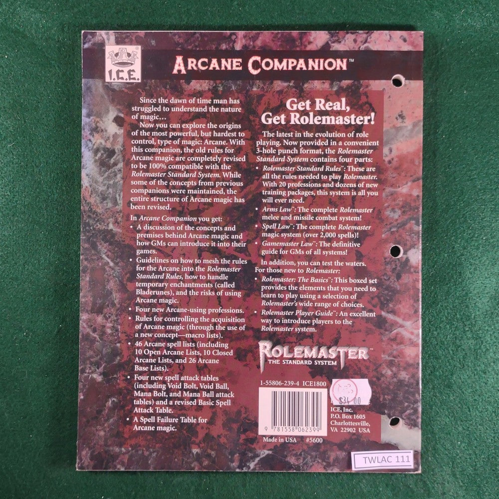 Arcane Companion - Rolemaster RMSS - ICE 5600 - Softcover – The War Library