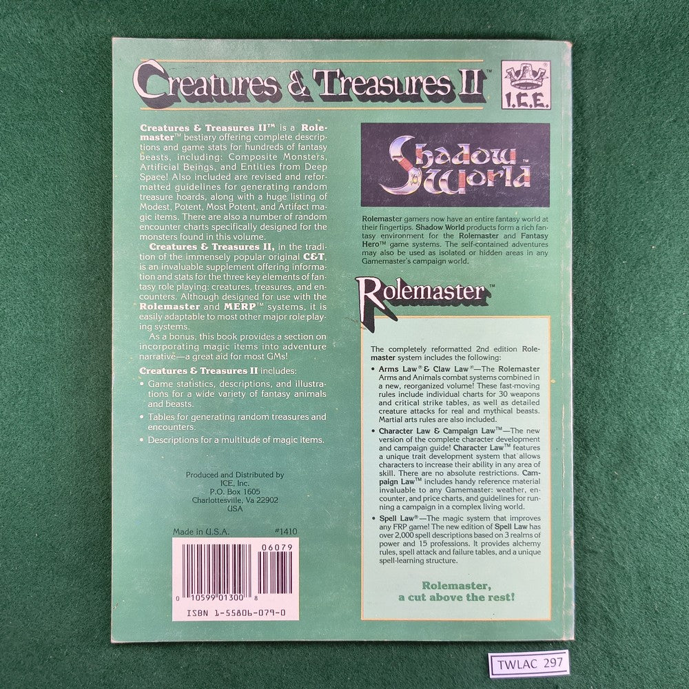 Creatures & Treasures II - Rolemaster 2nd ed. - ICE1410 - Softcover ...