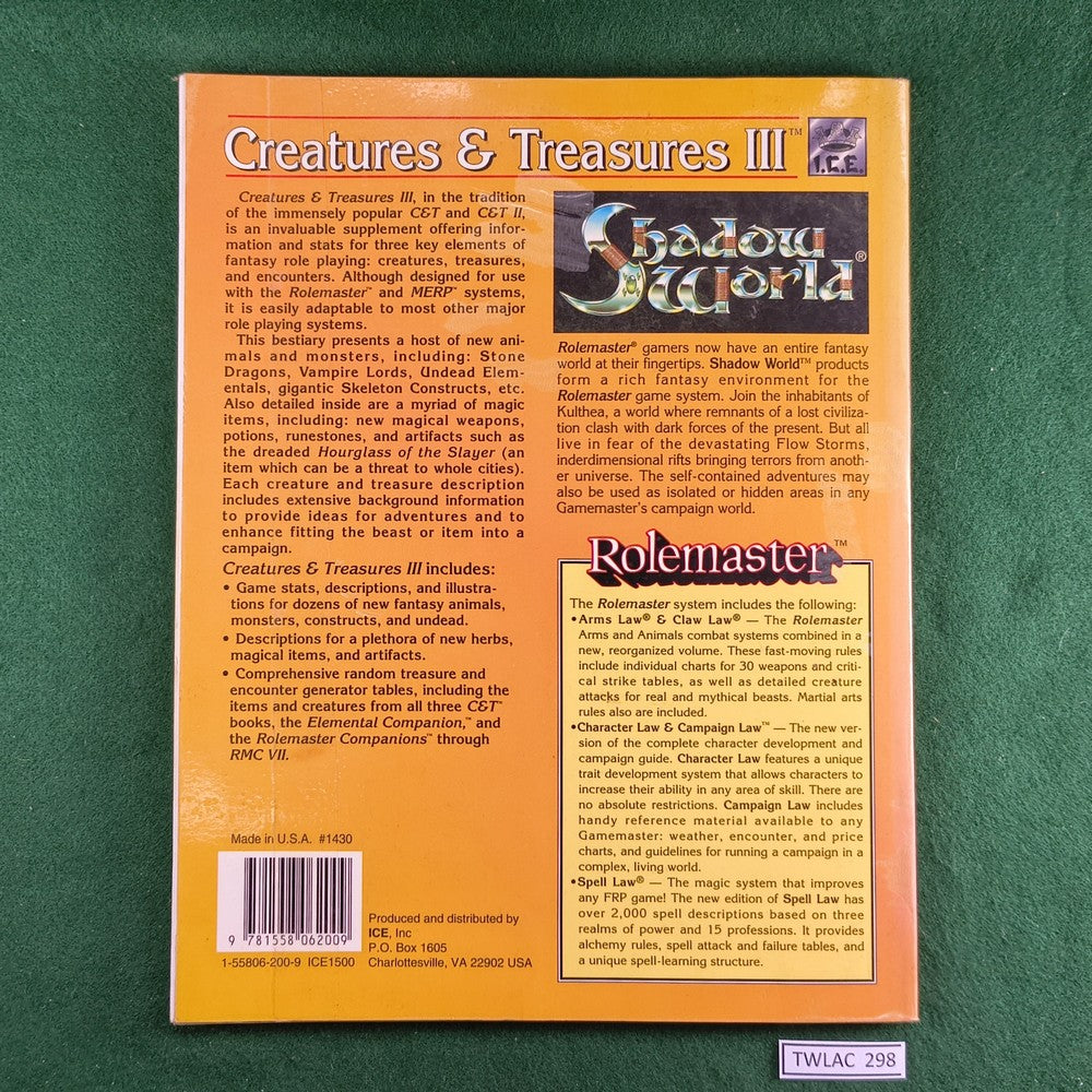Creatures & Treasures III - Rolemaster 2nd ed. - ICE1430 - Softcover ...